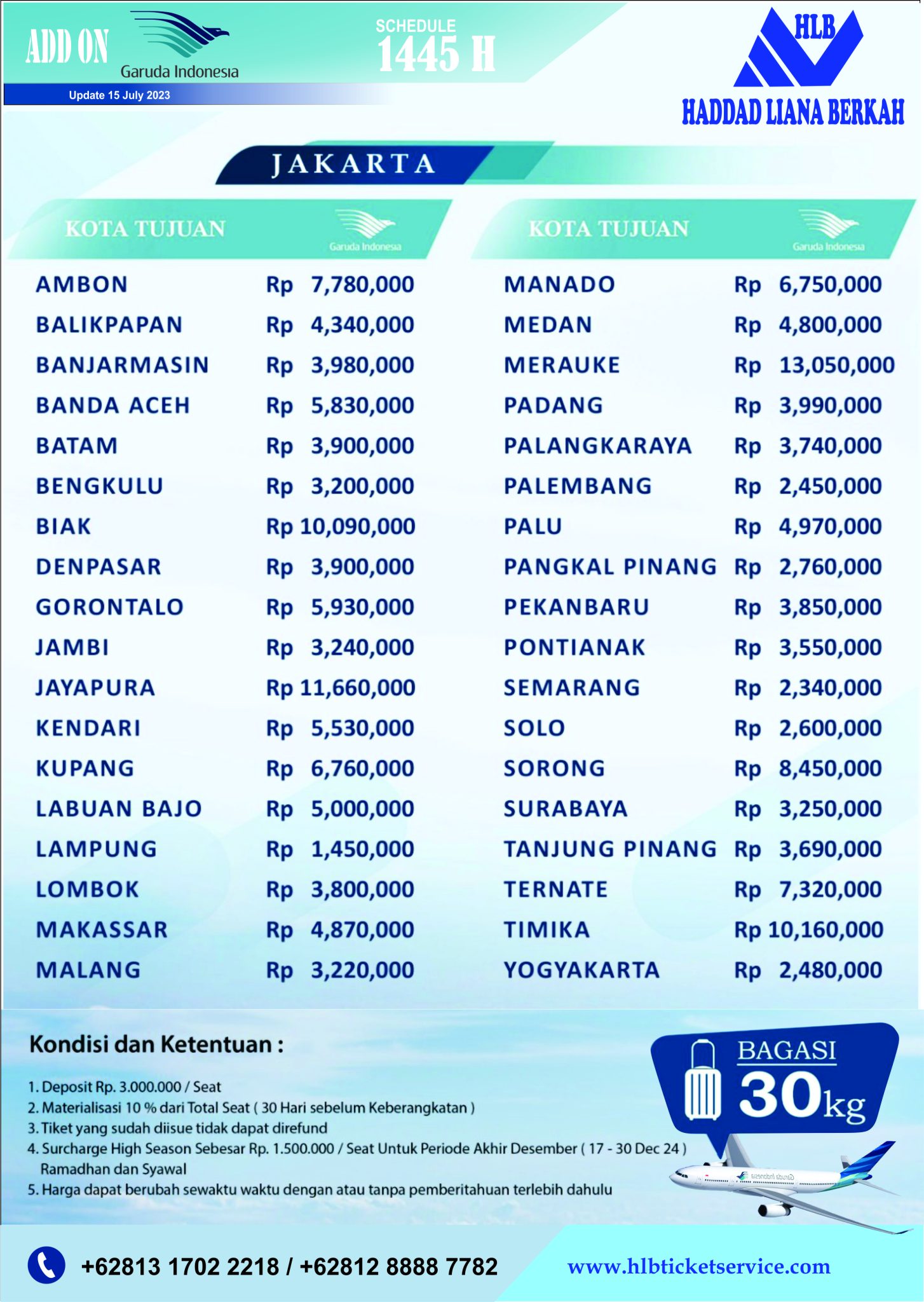 ADD ON GARUDA INDONESIA – HADDAD LIANA BERKAH TICKET SERVICE